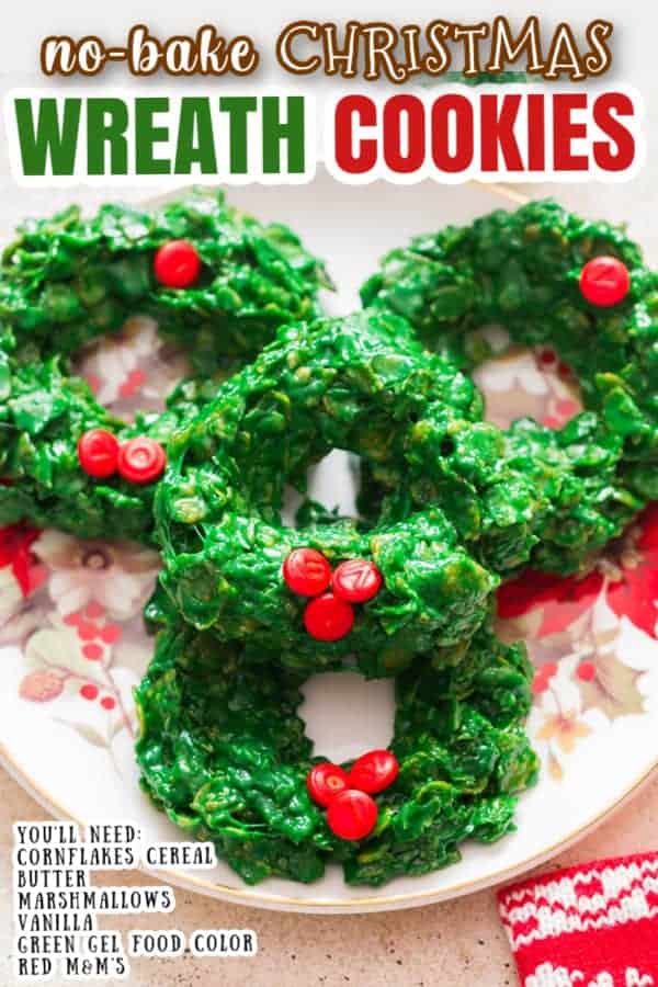No-Bake Christmas Wreath Cookies {w/cornflakes cereal} - CurryTrail