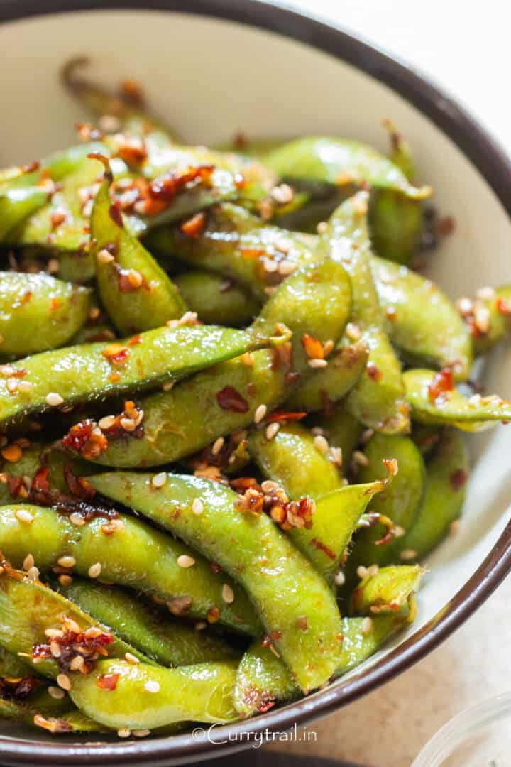 Spicy Garlic Edamame- Curry Trail